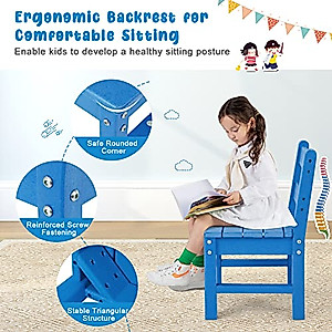 Costzon Kids Table and Chair Set, 3 Piece All-Weather Activity Table for Indoor & Outdoor, Heavy-Duty & Waterproof Furniture Set for Playroom, Nursery, Backyard, Toddler Table and Chair Set (Blue)
