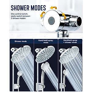 High Pressure 8" Rainfall Shower Head and Handheld Shower Heads Combo, with 60" hose, Punch-free, Dual Powerful Shower Spray Detachable with Holder, Chrome, Regulator fit for High, Low Water Flow
