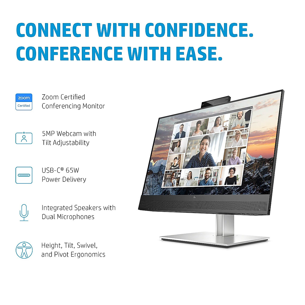 HP E24m G4 Full HD 23.8 Inch USB-C Conferencing Monitor 5ms 75Hz IPS Integrated Speaker Webcam 5MP Auto Focus VESA Mountable Adjustable Height Tilt Swivel Pivot Horizontal Viewing Angle (Renewed)