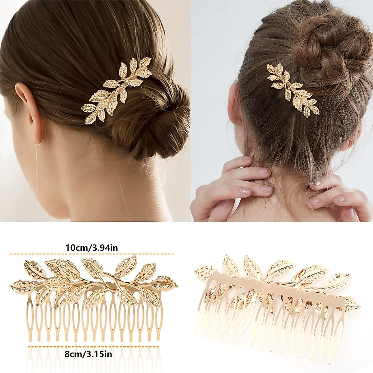 6 Pack Vintage Hair Side Combs Metal for Women Girl, Bridal Leaf Decorative Clips Gold French Twist Hair Slide Comb with Teeth Grip for Bride Wedding Headpiece Hair Accessories