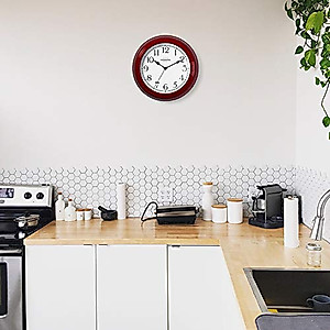 PresenTime & Co Chic Home Collection 10" Molly Clock, Silent No Ticking, Red Color