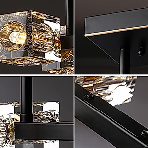 OKES Black Chandelier,Crystal Pendant Lights Fixture with 8-Lights,Modern Cube lamp Shade Hanging Ceiling Light for Dining Room,Kitchen Island,Bedroom,Living Room