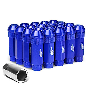 J2 Engineering 20Pcs M12 x 1.25 7075-T6 Aluminum 70mm Open-End Lug Nut w/Socket Adapter (Blue)