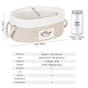 Sea Team 2-Pack Small Jute and Canvas Storage Baskets with Cotton Rope Handles - Ideal for Toiletries, Toys, Sundries, Desk Gadgets