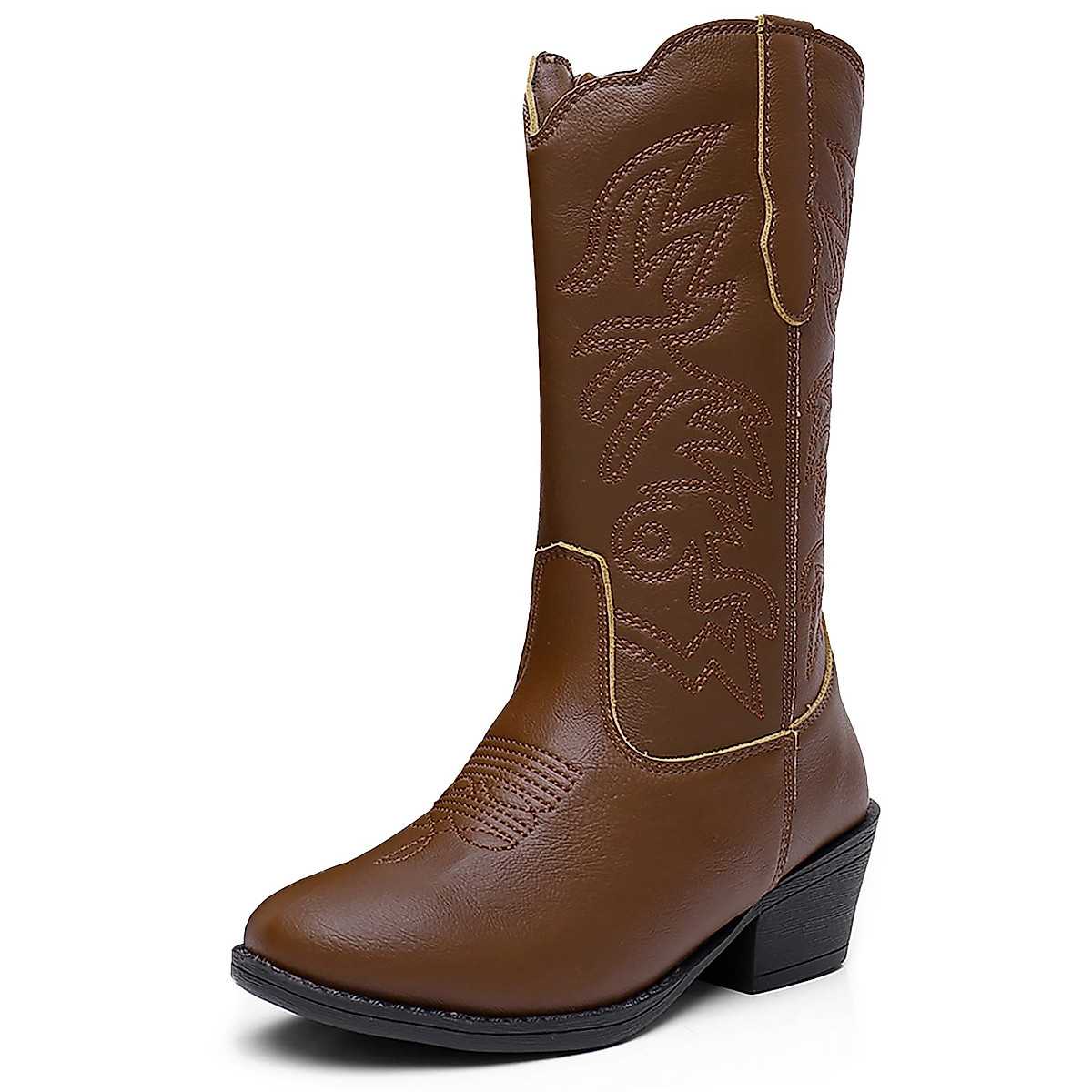 WOWHAH Kids Boys Girls Cowboy Boots, Cowgirl Boots for Girls Western Boots(Toddler/Little Kid/Big Kid)(WH808-Brown-2)
