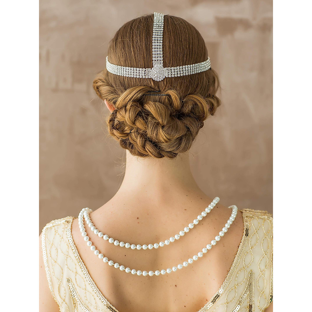 SWEETV Rhinestone 1920s Headpiece Silver - Flapper Headband for Costume Party Gatsby Accessories Decorative Headbands