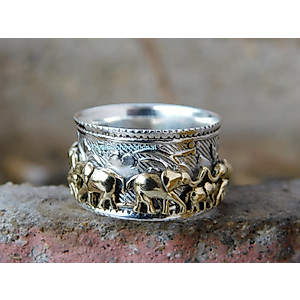 Spinner Ring, Elephant Design Spinner Band Ring, 925 Sterling silver, Handmade Silver Band Elephant Spinner Ring, thumb Ring, worry ring for animal spinning men women, BY TEJIKA (11)