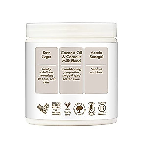 SheaMoisture Daily Hydration Crème Sugar Scrub Care for Dry Skin 100% Virgin Coconut Oil Acacia Senegal Exfoliating Scrub, Coffee, 8 Oz