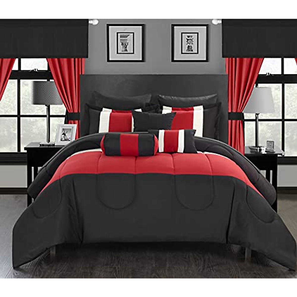 Chic Home 20 Mackenzie Complete Pieced Comforter Set, King, Red