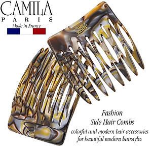 Camila Paris CP2332/2 French Hair Side Comb Handmade Onyx, Small Twist Hair Decorative, Strong Hold Clips for Women Bun Chignon Up-Do Styling Girls Hair Accessories, Made in France