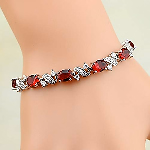 Nattaphol Red Cubic Zirconia White CZ 925 Sterling Silver Jewelry Charm Bracelet for Women Box