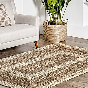 nuLOOM Charlene Braided Border Jute Area Rug, 5' x 8' Oval, Natural