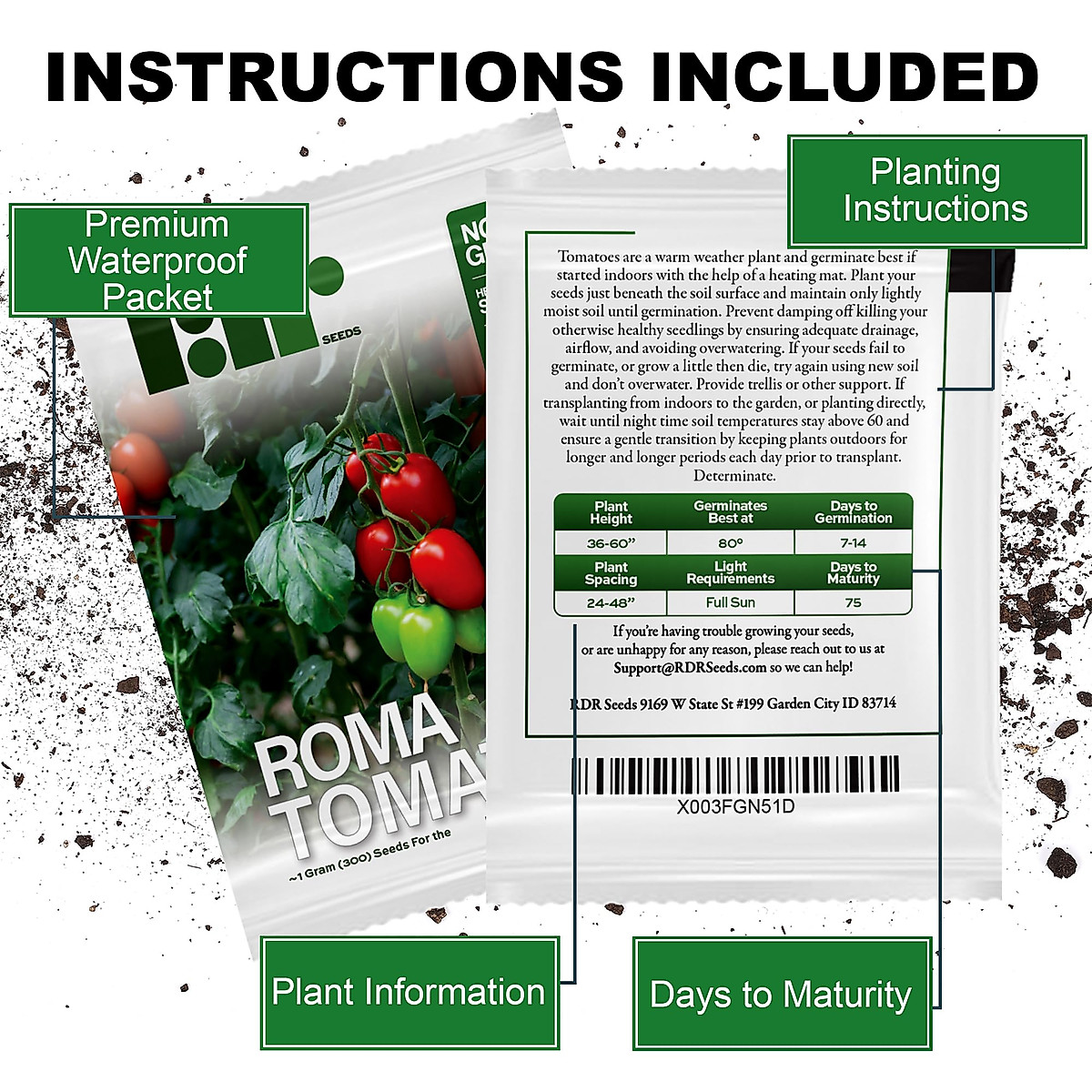 300+ Roma Tomato Seeds - Heirloom Non-GMO USA Grown Premium Seeds for Planting by RDR Seeds