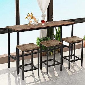 Rongbuk 40" Height Bar Table,Pub Table with Adjustable Feet Floor Protector, Narrow Rectangular Bar Table, Kitchen Counter Table, High Top Bar Table,Sofa Bar Table with Black Metal Legs,Rustic Brown