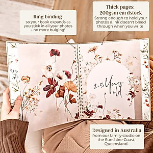 Peachly Baby Memory Book | Minimalist First Year Keepsake for Milestone | Simple Baby Scrapbook Books for Girl | 60 Pages Beige Linen - Fleur