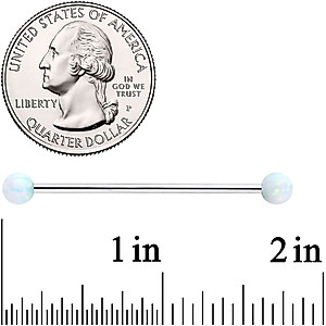 Body Candy Stainless Steel White Synthetic Opal Industrial Barbell 35mm