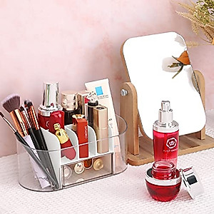 LETURE Clear Desk Organizer with drawer, Acrylic Pen Pencil Markers Holder, Clear Office Supplies and Accessories,Desktop Organizer for Room College Dorm Home School (White)
