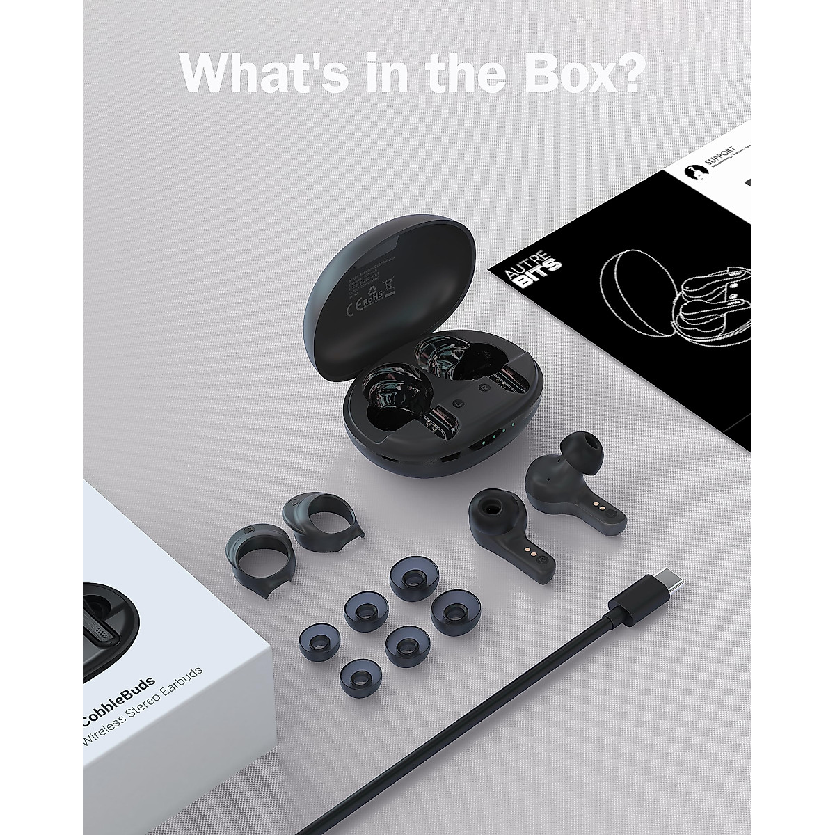 autrebits Wireless Earbuds iOS/Android, Earbuds 26H Playback Bluetooth 5.2 Headphones in Ear Lightweight with Powerful Sound Charging-case Eartips IPX4 Waterproof for Workout Relaxing, Black