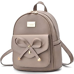 I IHAYNER Girls Bowknot Cute Leather Backpack Mini Backpack Purse for Women Dark Apricot