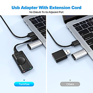 TechRise USB Sound Card, External Sound Card with Volume Control, USB to 3.5mm Jack Audio Adapter for Windows, Mac, PC, Laptop, Desktop, Headset, Switch and More, Plug & Play No Drivers Needed