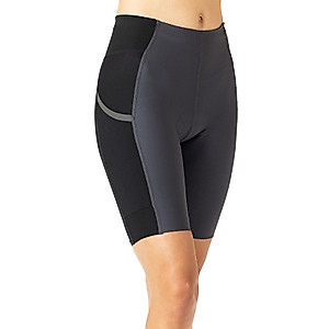 Terry Bike Shorts Women Padded, Long Haul Hi-Rise Cycling Shorts for Women High Waisted Compression Flex Air Max Chamois - Black | Charcoal, Medium