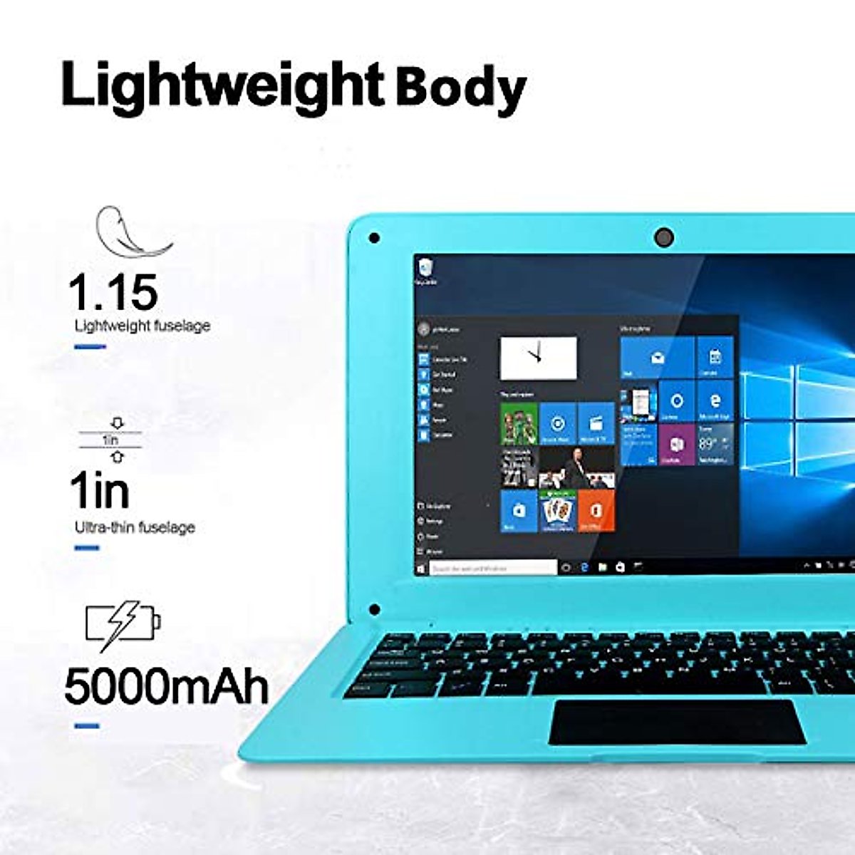 Tocosy Laptop 10.1Inch Quad Core Windows 10 HD Graphics Ultra Thin Computer PC, 2GB RAM 32GB Storage 1.92GHZ USB 2.0 WiFi Bluetooth HDMI IPS Display Notebook (Blue)