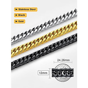 U7 Men Black Choker Chain 18 Inch Hip Hop Style 12MM Wide Chunky Franco Curb Chain Necklace