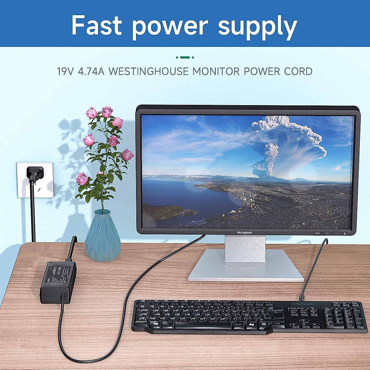 19V Power Cord for Westinghouse TV 24 32 40 42 46 inch, Charger for LD-2480, LD-3255VX, LD-4255VX, LD-4680, LD-4695, UW40TA2W, UW32SC1W, UW32S3PW, UW40TC1W Monitor Power Supply