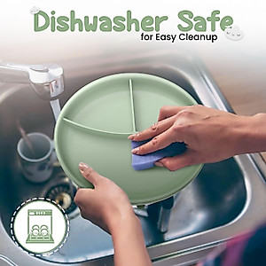 WANDA KIDZ Silicone Baby Feeding Set - Baby Led Weaning Supplies - 6PC Self Feeding Baby Utensils; Suction Plate, Bowl, Bib, Cup, Spoon, Fork - First Stage Baby Eating Essentials - 4+ Months - Blue