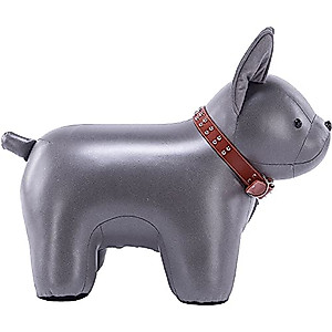 CRITTER SITTERS 15-in. Seat Height Faux Leather Gray Dog Animal Shape Ottoman - Furniture for Nursery, Bedroom, Playroom, and Living Room Decor