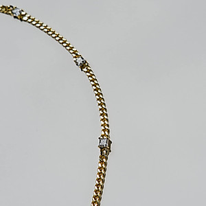 14K Gold Plated Cuban Link Chain Necklace with Baguette Cut Solitaire CZ | 3MM Gold Curb Link Necklace 14''+2'' Extender