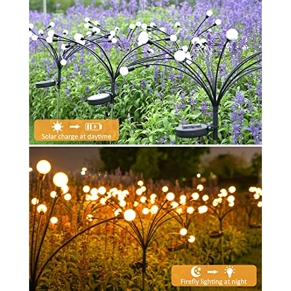 Solar Powered Firefly Garden Lights, 8 Pack 12 LED New Upgraded Swaying Solar Garden Lights with 2 Lighting Mode, Solar Firefly Lights Outdoor Waterproof for Yard Patio Pathway Decoration,Warm White