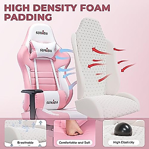Game Chair with Footrest - Pink Gaming Chair with Massage, Swivel Ergonomic Video Gamer Chairs Leg Rest Height Adjustable Headrest Lumbar Support Backrest Recliner Esports for Adult