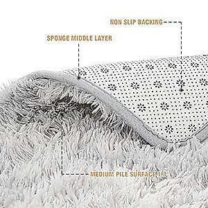 LFHHT Area Rug 6x9 for Living Room Bedroom, Large Grey Fluffy Shag Area Rugs for Nursery Dorm Room Home Decor, Carpet Shaggy Fuzzy Rugs for Kids Girls Boys, Tie-Dyed Light Grey