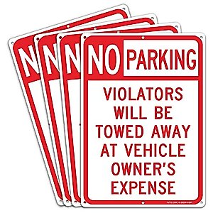 4 pack No Parking Sign, Violators Will Be Towed Away at Vehicle Owners Expense, 14 X 10 Reflective .40 Rust Free Aluminum, UV Protected, Weather Resistant, Waterproof, Durable Ink，Easy to Mount