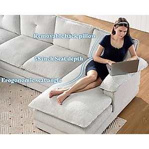 AMERLIFE Modular L Shaped Couch, Oversized Sectional Couch- Double Layer Seat Cushions, 3 Seats Comfy Couches for Living Room, Beige Chenille