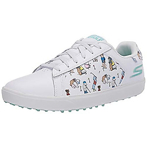 Skechers Men's Women's Go Drive Dogs at Play Spikeless Golf Shoe, White/Blue, 8.5