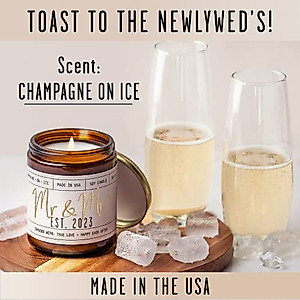 Wedding Gifts for Couples 2023, Mr and Mrs Gifts - 'Mr & Mrs Est. 2023' Candle, w/Champagne on Ice I Unique Newlywed Wedding Gifts for Couple I Wedding Shower Gifts Bride & Groom I 50Hr Burn,USA Made