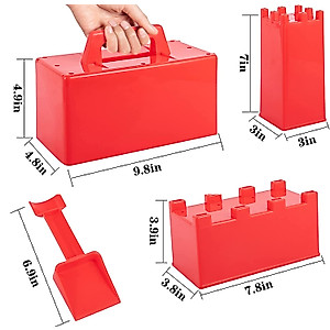 4 Pack Sand Block Molds- Sand & Snow Fort Building Block Sand Castle Mold Beach Toy Brick with Shovel Snow Castle Toy Molds for Kids Outdoor Summer Beach Toy & Winter Snow Activity Toys Kit (Red)