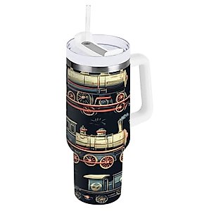 ARGTILDN Steam Train 40 oz Tumbler Insulated Travel Mug with Handle and Straw Lid Vintage Car Stainless Steel Vacuum Coffee Cup Tea Beverage Container Water Bottles for Car Sports office