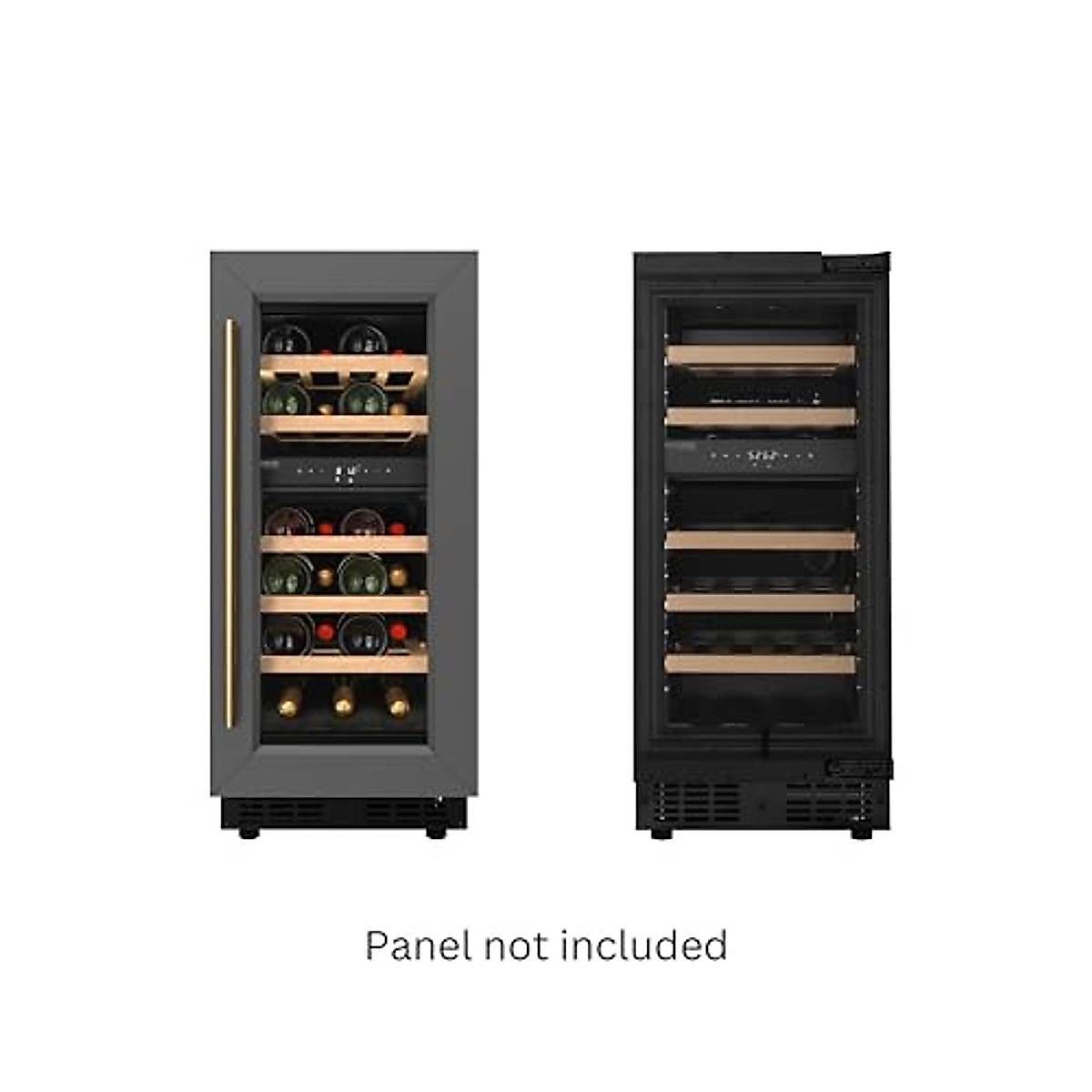 KoolMore KM-CW28DZ-WPR Reserve 15 in. Under-Counter Panel Ready Dual Zone Built-in Wine Cooler with 23 Bottle Capacity and Wooden Shelves in Black, ETL Listed