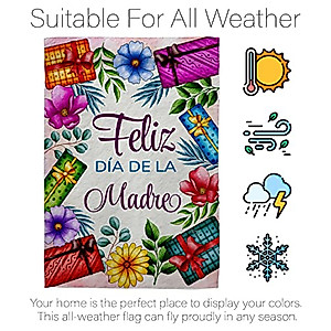 Feliz Dia De La Madre Garden Flag - Set Wood Dowel Family Mother Day Mom Mama Grandma Love Flowers Parent Sibling Relatives Grandparent - House Banner Small Yard Gift Double-Sided 13 X 18.5