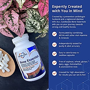Cardiotabs Bone Essentials with MCHA & Collagen, Calcium Supplement w/ Calcium Hydroxyapatite for High Absorption, Bone Density and Heart Supplement w/ Vitamins, Minerals & Proteins, 120 Capsules