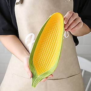 Corn Holder Ceramic Serving Corn Shape Dishes Ceramic Dining Table Snack Plate Cheese Platter Appetizer Trays Dinnerware Supplies for Snack Food Nuts Porcelain Dinner Plates Corn Cob Trays