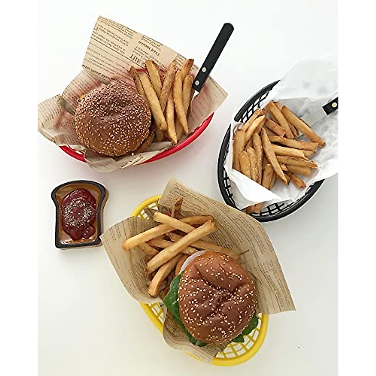 Kingrol 48 Pack Oval Fast Food Baskets for Parties, Carnivals, Fairs, and Picnic - Colorful Plastic Storage Basket Bins for Home, Office, School