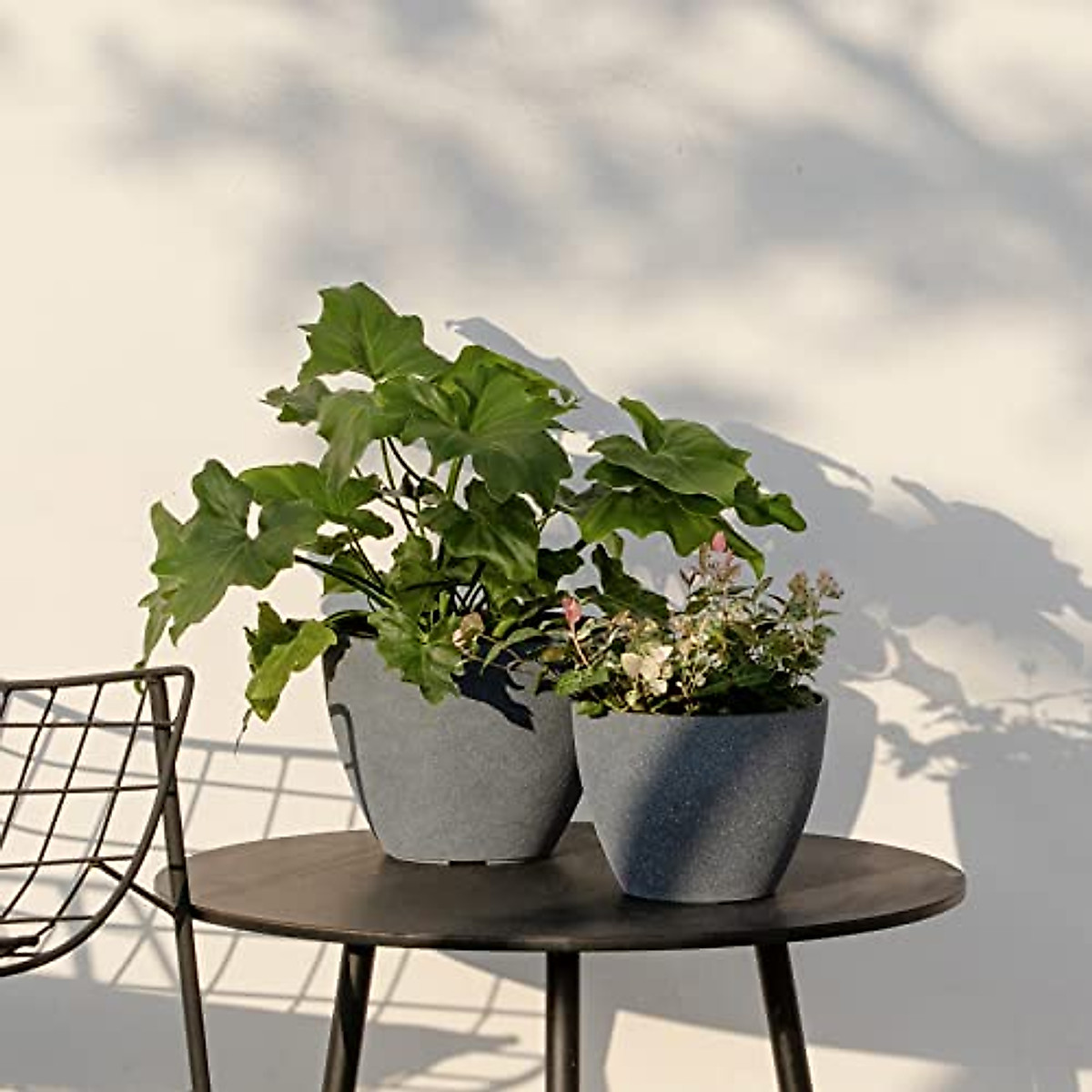 LA JOLIE MUSE Flower Pots Outdoor Garden Planters, Indoor Plant Pots with Drainage Holes, Weathered Grey (8.6 + 7.5 Inch)