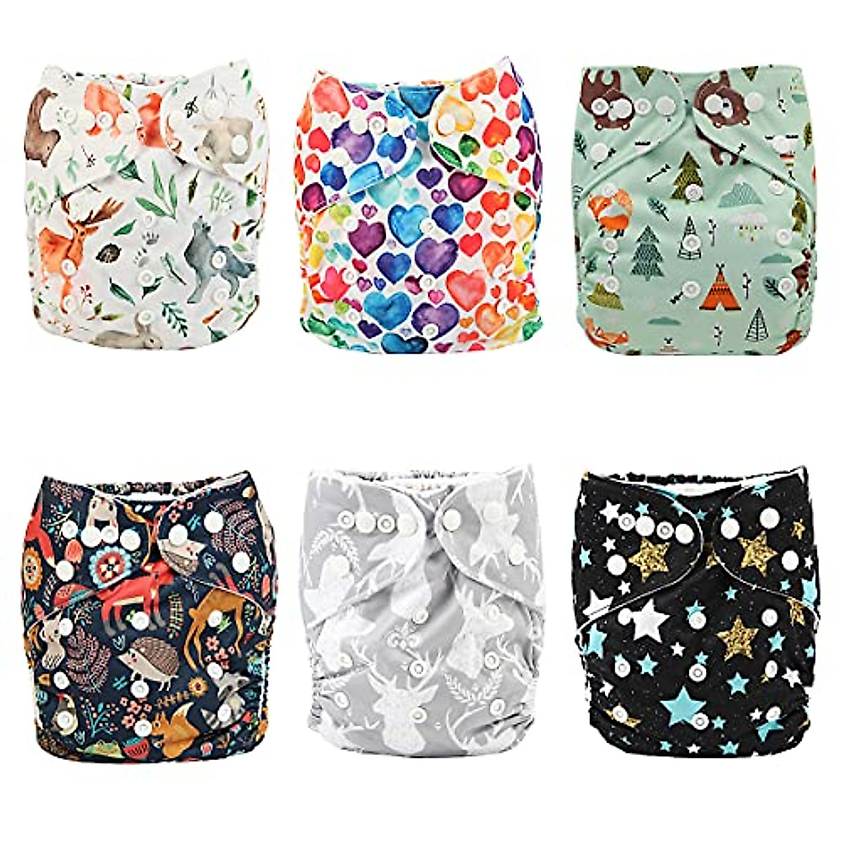 ReUseLife One Size Adjustable Washable Reusable Baby Cloth Diapers Without Inserts,6 Pack Covers Only (6DG03)