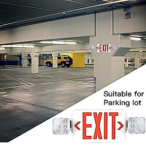 OSTEK Red LED Exit Sign with Emergency Light, Two LED Adjustable Head Emergency Exit Lights with 90 Minutes Battery Backup, Dual LED Lamp ABS Fire Resistance UL-Listed