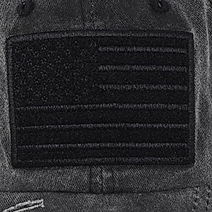 American Flag Baseball Cap Embroidery Adjustable Washed Vintage Cotton Denim Distressed Hat for Women Men Black
