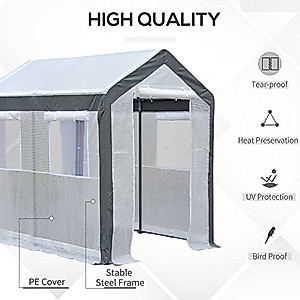 Outsunny 8' L x 6' W x 7' H Outdoor Walk-in Tunnel Greenhouse Garden Warm Hot House with Roll Up Windows, Zippered Door, & Weather Cover